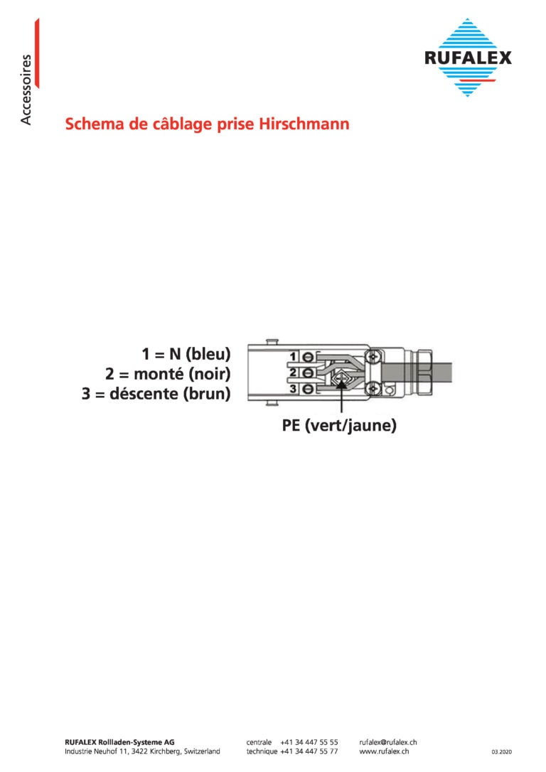 Schema de câblage prise Hirschmann - RUFALEX Rollladen-Systeme AG